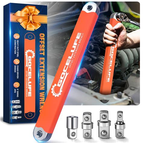 Gocelufe Offset Extension Wrench Impact Tight Reach Wrench Set With Universal Square Drive