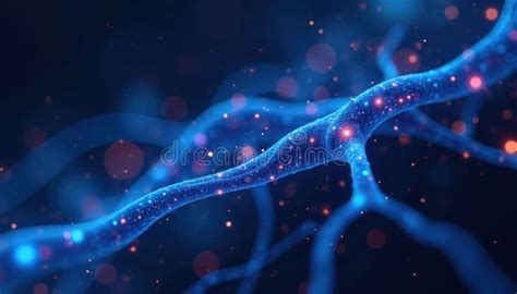 Abstract Blue Neural Network Fibers Glowing Nodes Complex Pattern Stock Illustration