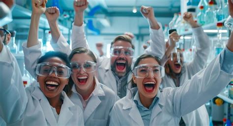 Scientists Celebrating Breakthrough Premium Ai Generated Image