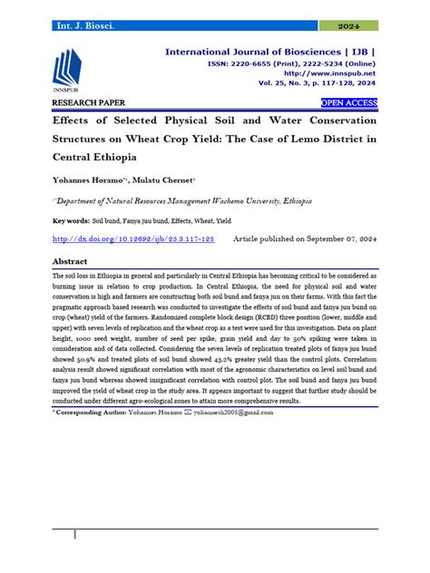 Effects of Selected Physical Soil and Water Conservation Structures on Wheat Crop Yield: The ...