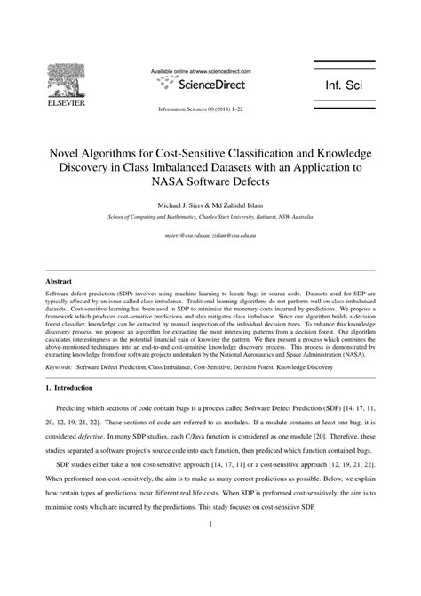 Pdf Inf Sci Novel Algorithms For Cost Sensitive Classification And Knowledge Discovery In