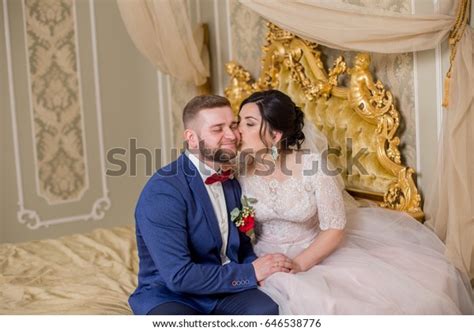 Bride Groom Sitting On Bed Stock Photo Edit Now
