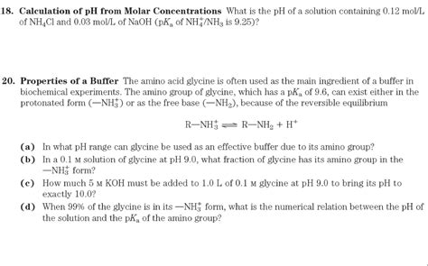 Solved 8 Calculation Of Ph From Molar Concentrations What