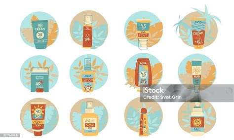 Spf 보호 기능이 있는 밝은 화장품 세트 제품은 영양과 보호를 위한 것입니다 열대 지방은 원을 그리며 나뭇잎을 나눕니다 얼굴 및 몸 제품 다양한 화장품 병 로션 크림