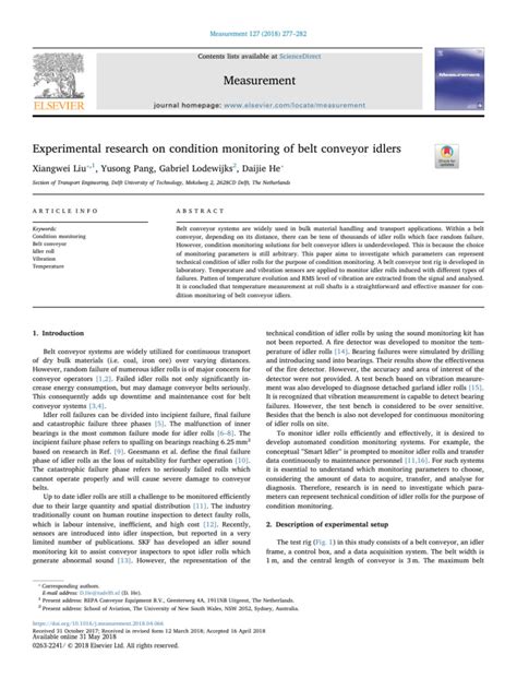 Experimental Research On Condition Monitoring Of Belt Conveyor Idlers Pdf Bearing