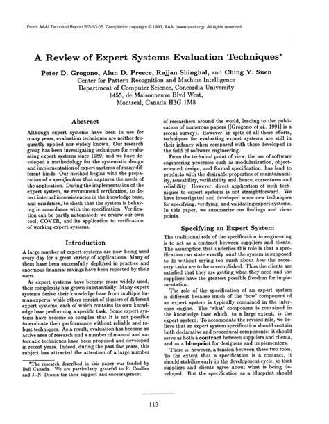 Pdf A Review Of Expert Systems Evaluation Techniques