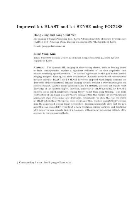 Pdf Improved K T Blast And K T Sense Using Focuss