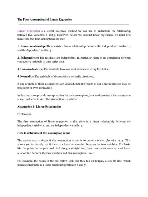 The Four Assumptions Of Linear Regression Pdf Autocorrelation Regression Analysis