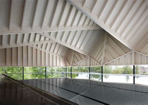 Duggan Morris Design Swimming Pool With Angular Wooden Roof