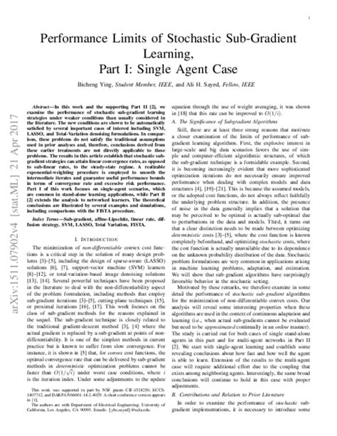 Pdf Performance Limits Of Stochastic Sub Gradient Learning Part I