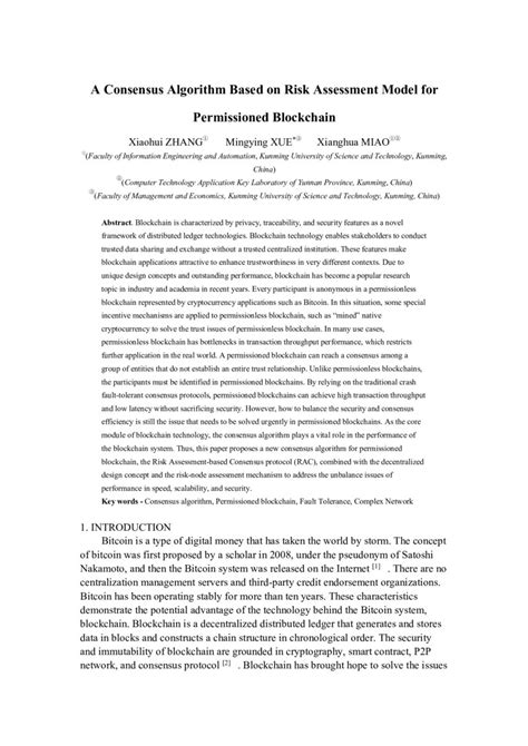 a consensus algorithm based on risk assessment model for permissioned