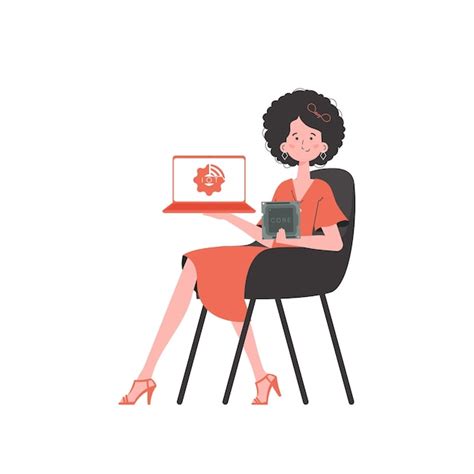 Premium Vector A Woman Holds A Laptop And A Processor Chip In Her Hands Internet Of Things