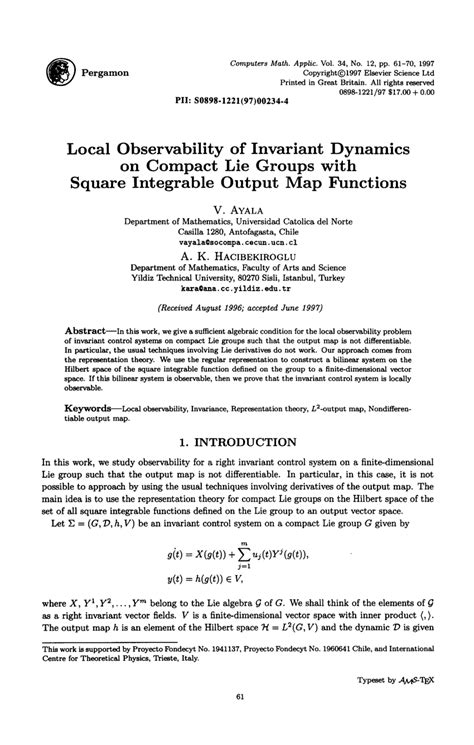 Pdf Local Observability Of Invariant Dynamics On Compact Lie Groups With Square Integrable