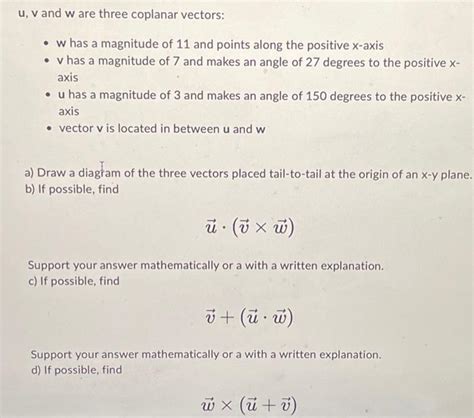 Solved U V And W Are Three Coplanar Vectors W Has A