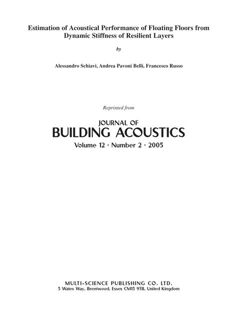 Pdf Estimation Of Acoustical Performance Of Floating Floors From Dynamic Stiffness Of