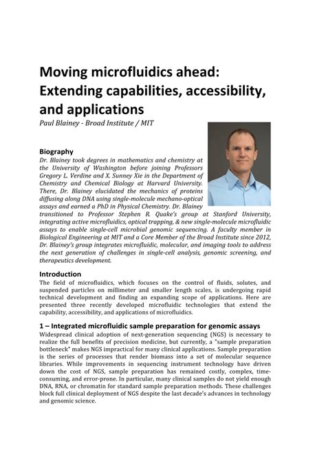 Pdf Moving Microfluidics Ahead Extending Capabilities Accessibility And Applications