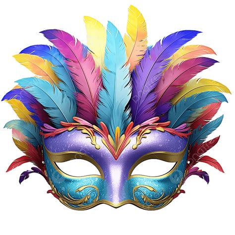 Máscara De Carnaval Colorida Com Penas E Glitter Png Mascara De