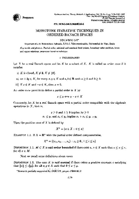 Pdf Monotone Iterative Techniques In Ordered Banach Spaces
