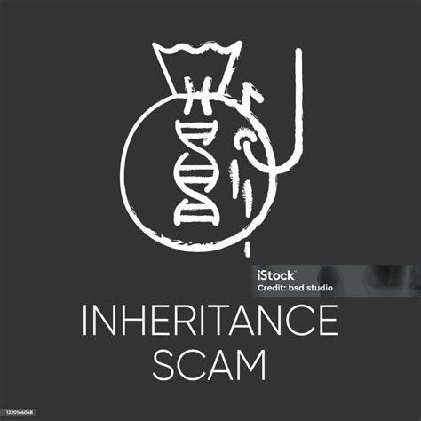 상속 사기 분필 아이콘입니다 가짜 후원자 먼 상대 트릭 금융 사기 불법 적인 돈 이득 피싱 악의적인 관행 사기 성 계획 절연 벡터 칠판 그림 0명에 대한 스톡 벡터 아트 및