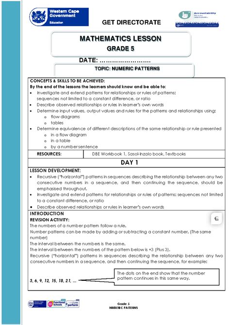 Lesson Gr 5 Mathematics T3w4 Numeric Patterns Grade 5 Numeric