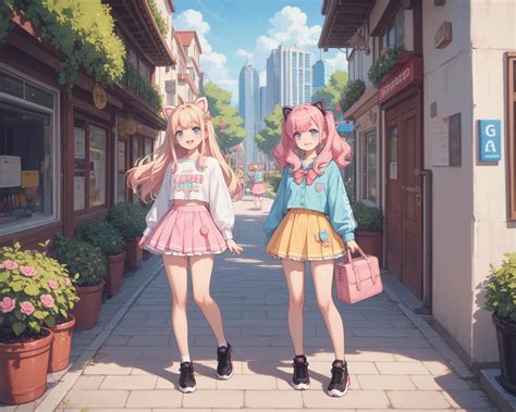 أنمي بنات 2girls كامل الجسم واقف ساقين عاريتين بشرة فاتحة Seaart Ai