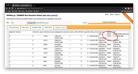 segment view in mp4box js web ui seems to show wrong segment offset