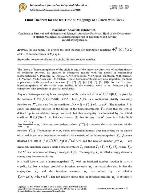 Limit Theorem For The Hit Time Of Mappings Of A Circle With Break Pdf Distribution