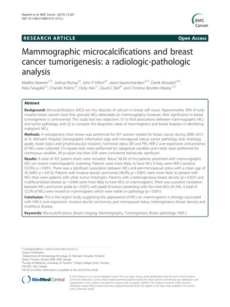 Pdf Mammographic Microcalcifications And Breast Cancer Tumorigenesis A Radiologic Pathologic