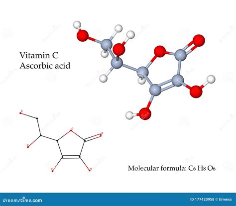 Vitamin C Ascorbic Acid Skeletal Formula And Molecular Structure Vector Illustration