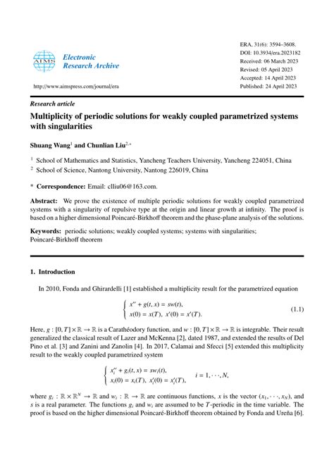 Pdf Multiplicity Of Periodic Solutions For Weakly Coupled