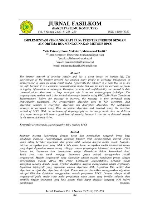 PDF IMPLEMENTASI STEGANOGRAFI PADA TEKS TERENKRIPSI DENGAN ALGORITMA RSA MENGGUNAKAN METODE BPCS