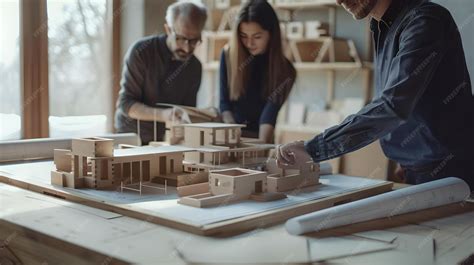 Equipo De Arquitectos Que Trabajan En El Diseño De Edificios Modelo