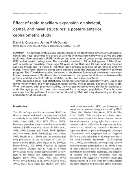 Pdf Effect Of Rapid Maxillary Expansion On Skeletal Dental And Nasal Structures A Postero