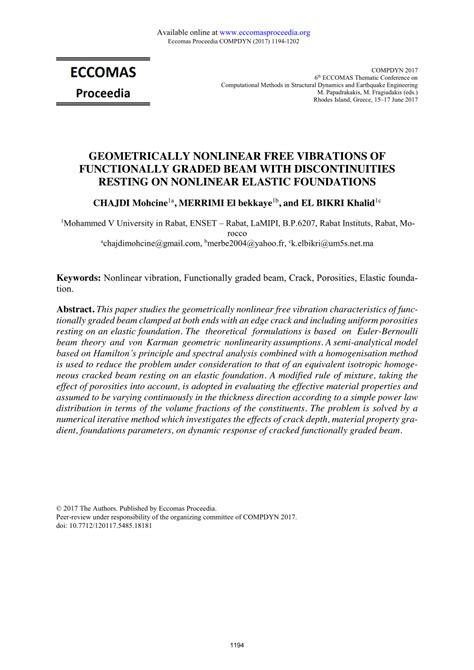 Pdf Geometrically Nonlinear Free Vibrations Of Functionally Graded
