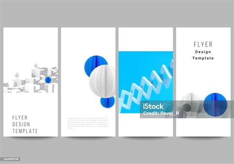 전단지의 벡터 레이아웃 웹 사이트 광고 디자인배너 디자인 템플릿 수직 전단지 디자인 웹 사이트 장식 배경 동적 기하학적 파란색 모양으로 벡터 컴포지션을 렌더링하는 3d