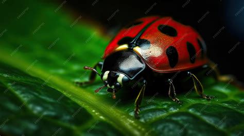 Premium Ai Image Red Ladybug With Open Wings On Green Leaf Beautiful Ladybug