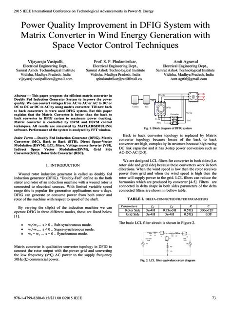 Power Quality Improvement In Dfig System With Matrix Converter In Wind