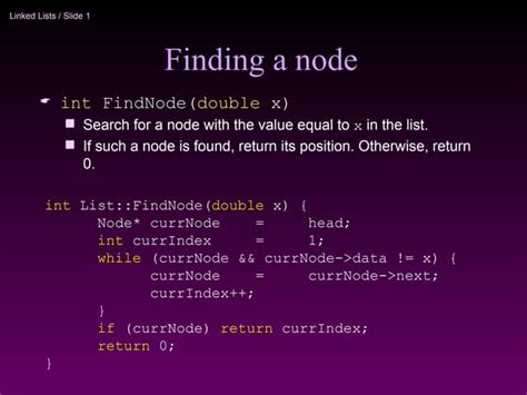 linked list finding a node deleting a node ppt