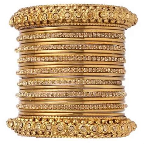 Golden Base Alloy Antique Oxidized Crystal Bangle Bracelet Set At Rs