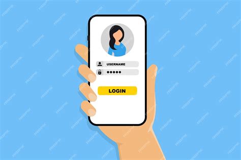 Premium Vector Login Form On Smartphone Screen Hand Holding Mobile Phone With Log In App User