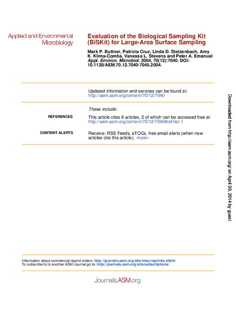 Pdf Evaluation Of The Biological Sampling Kit Biskit For Large Area Surface Sampling