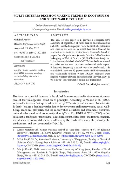 Pdf Multi Criteria Decision Making Trends In Ecotourism And Sustainable Tourism