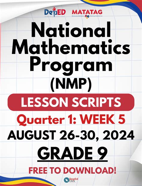 Grade 9 Nmp Lesson Scripts Q1 Week 5 Aug 26 30 2024 Deped Click