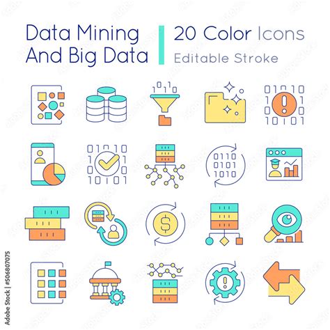 Data Mining And Big Data Rgb Color Icons Set Computing Analytics