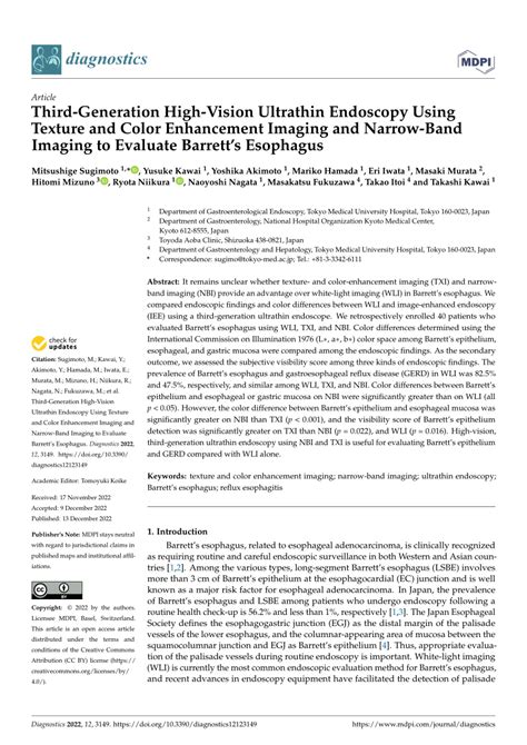 Pdf Third Generation High Vision Ultrathin Endoscopy Using Texture And Color Enhancement
