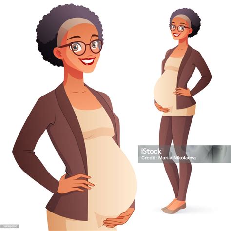 아프리카계 미국인 웃는 임신 비즈니스 여자 고립 된 전체 길이 벡터 일러스트 임신에 대한 스톡 벡터 아트 및 기타 이미지 임신 여자 어머니 Istock