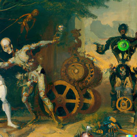 Michael × DALL·E 2 | A nineteen century painting depicts a war between ...