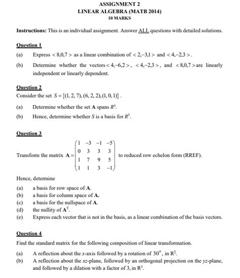 Solved Assignment 2 ﻿linear Algebra Matb 2014 10 ﻿marks