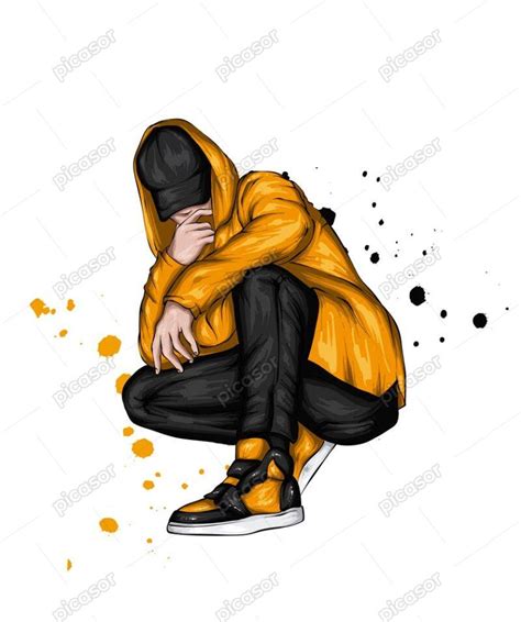 وکتور پسر جوان فشن با سویشرت و کلاه مشکی پیکاسور