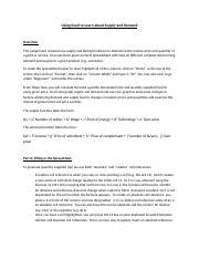 ECON 201 Supply And Demand Excel Exercise Questions Docx Using Excel To Learn About Supply And